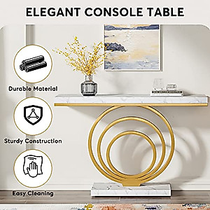 Tribesigns 41-Inch Gold Entryway Table, Modern Console Table Narrow Long, Contemporary Accent Table for Living Room, Hallway, Entrance, Faux Marble Veener Top