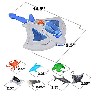 ArtCreativity Sting Ray Transporter Set, Includes 1 Stingray Toy with Sounds and 7 Sea Creatures, Interactive Ocean Toys for Kids, Sea Animal Toys for Kids and Underwater Party Supplies