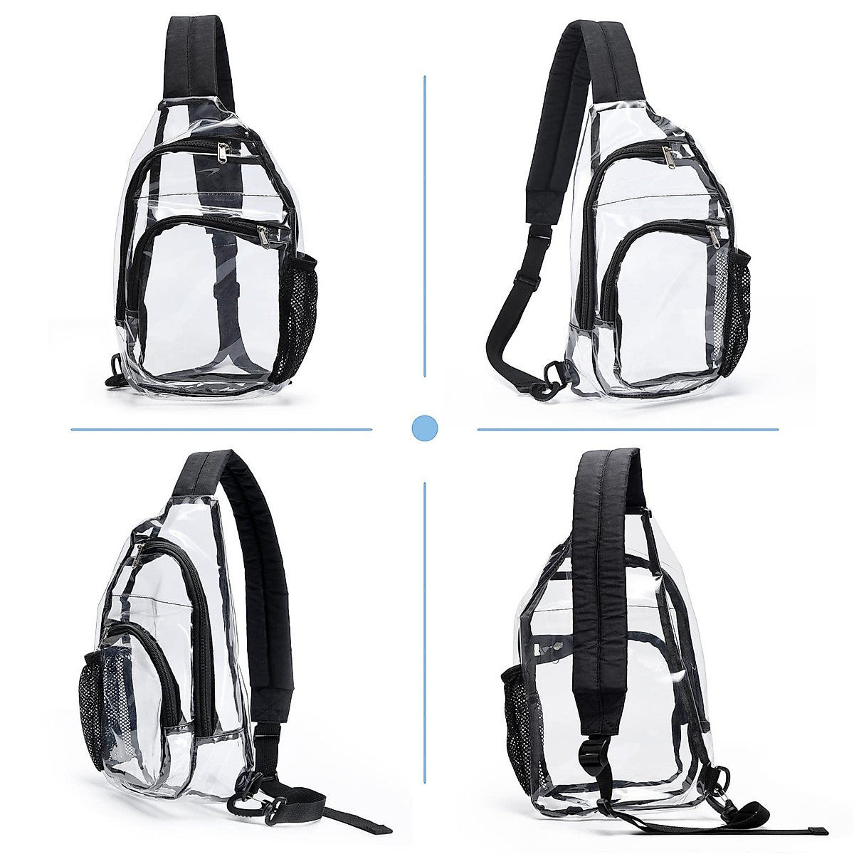 Lorbro Clear Sling Bag Stadium Approved, Clear Crossbody Shoulder Bag, One Strap Chest Backpack for Men & Women, Sporting Event, Concert, Hiking (Clear-Black)