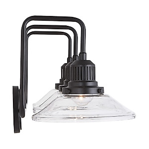 Austin Allen 9D318A Roan Urban/Industrial Clear Glass Wide Cone Bath Vanity Wall Mount Light Fixture, 3-Light 300 Total Watts, 11" H x 30" W, Matte Black