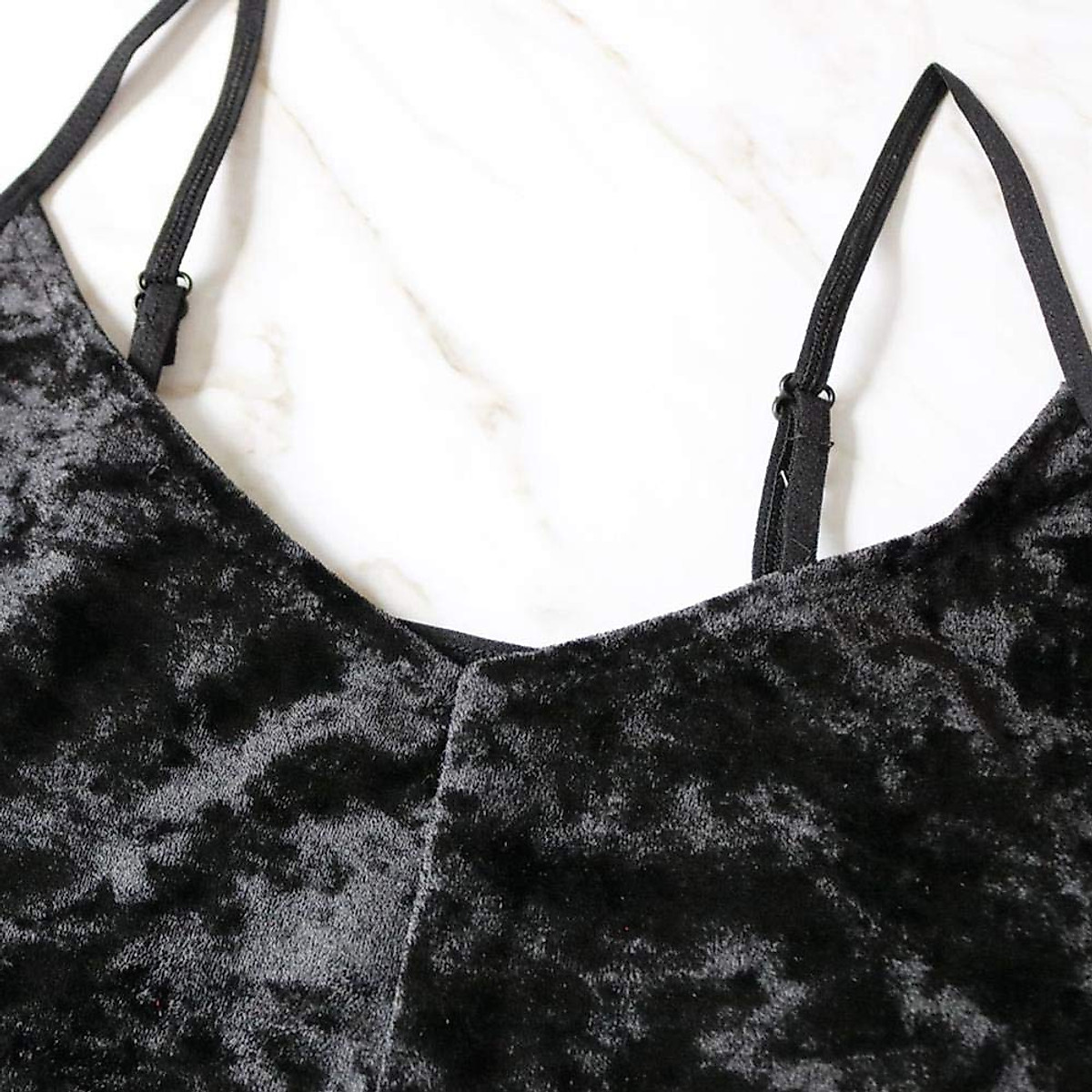 AWIBMK Women Lingerie Sexy Sets Velvet 2 Piece Outfit Spaghetti Strap Sleeveless Crop Top+ Mini Lace Trim Boy Shorts Babydoll Lingerie Pajama Set Sleepwear Nightwear Black 3XL