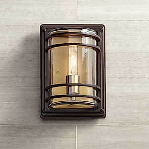 John Timberland Habitat Modern Outdoor Wall Light Fixtures Set of 2 Bronze 11" Clear Glass Shade for Exterior Barn Deck House Porch Yard Patio Outside Garage Front Door Garden Home Roof Lawn