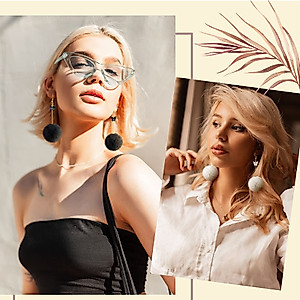 6 Pairs Butterfly Pom Pom Earrings Drop Dangling Colorful Pom Pom Earrings Winter Jewelry Butterfly Pendant Earrings Faux Fur Fluffy Ball Earrings for Women