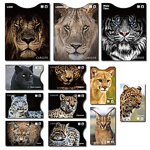 CARSLIFE 12 RFID Blocking Sleeves (9 Credit Card & 3 Passport Protectors) Premium Identity Theft Protection Secure Sleeves Travel Case Cat Design