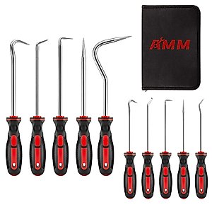 AMM 10-Piece Pick and Hook Set, Precision Automotive Pick Tool Set for Car Auto Oil Seal/O-Ring Seal Gasket Pick Mini Hooks Puller Remover Perfect for Automotive and Electronic Tools