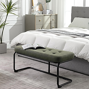 ZH4YOU 39 Inch Modern Dining Bench Indoor, Upholstered Leather Entryway Bench with Metal Legs, Button Tufted Ottoman Bench with Shoe Storage, Small Bench for Kitchen & Living Room Furnitures, Pu Green