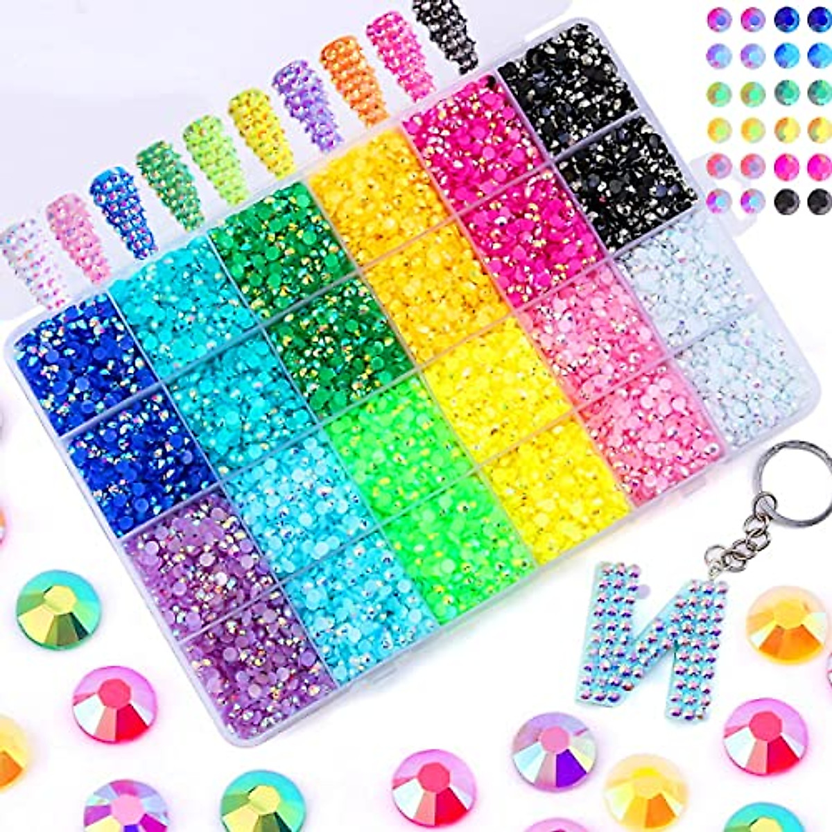 Sunfairy 24000Pc 4mm Nail Art Rhinestones Mixed Colors Round Gemstone Glitter Crystal Nail Flat Jelly Rhinestones Shiny Colorful Nail Stone Gems Design Flatback Rhinestone Kit for Nail Crafts