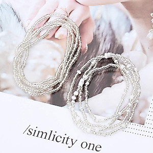 Happyyami 2Pcs Waist Beads Boho African Belly Chain Pregnancy Beach Body Chain Summer Bikini Jewelry for Woman Girl (Silver White)