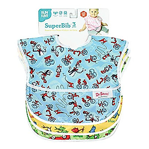 Bumkins Dr Seuss SuperBib, Baby Bib, Waterproof, Washable, Stain and Odor Resistant, 6-24 Months (Pack of 3) - Green Eggs, Yellow Fish, Cat In The Hat
