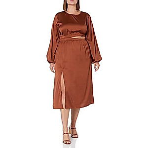 The Drop Women's Jacob Long Sleeve Cut Out Midi Dress, Tortoise Shell, XXL, Plus Size