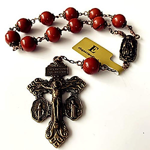 elegantmedical car rosary Carnelian Beads Catholic Prayer one decade rosary bracelet Bronze Pardon cross Gift