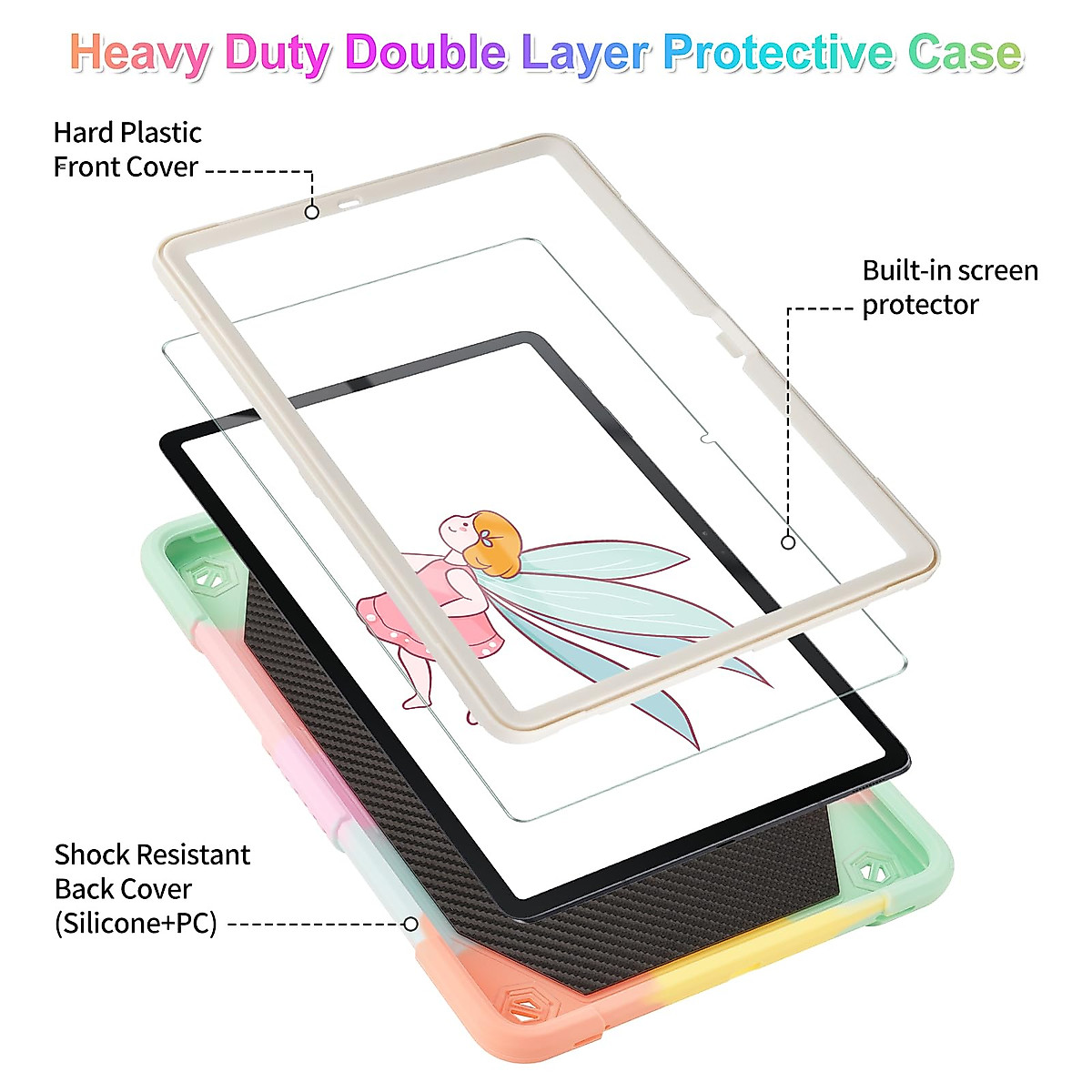 for Galaxy Tab S8 Plus Case for Galaxy Tab S7 FE Case with Screen Protector Butterfly Stand Strap Dolls Pencil Holder Hard Cover Kids Girls for Galaxy Tab S8+ 2022/S7 FE 2021/S7+2020 12.4''-Pink