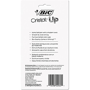 BIC Cristal Up Ballpoint Pen, Medium Point (1.2mm) Distributes Ink Evenly, Assorted Colors, 6-Count