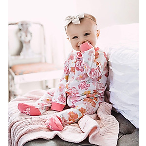 Burt's Bees Baby Baby Girls' Sleep and Play Pajamas, 100% Organic Cotton One-Piece Romper Jumpsuit Zip Front Pjs, Rosy Spring, 9 Months