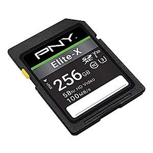 PNY 256GB Elite-X Class 10 U3 V30 SDXC Flash Memory Card - 100MB/s, Class 10, U3, V30, 4K UHD, Full HD, UHS-I, Full Size SD