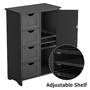 YESHOMY Bathroom Storage Cabinet, Side Free Standing Organizer with Large Space and Adjustable Shelves, Home Office Furniture for Multifunction in Living Room, Hallway, Kitchen, Bedroom, Black