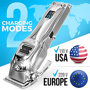 OVLUX Professional Cordless Hair Clippers for Men, Rechargeable Full Metal Beard Trimmer, Barbers Trimmer, Ideal Gift for Men, Dad - Silver.
