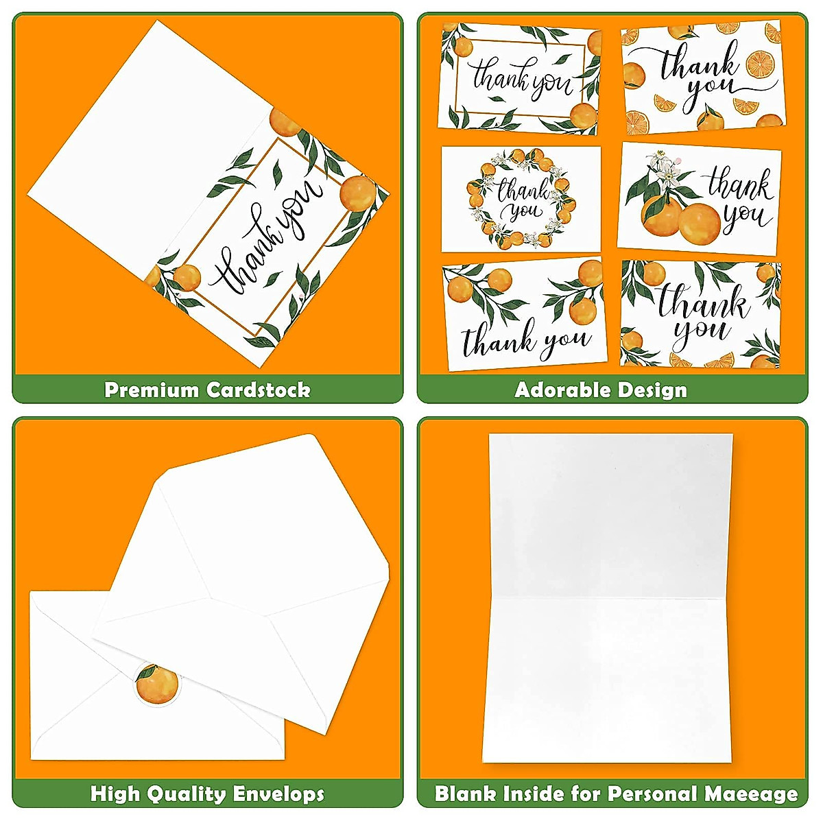 Sinasasspel 36Pack Little Cutie Thank You Cards Assortment with Envelopes Orange Stickers Clementine Theme Party Supplies Little Cutie Baby Shower Gifts 4 x 6 Inches