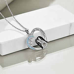 Penguin Jewelry Necklace Gifts for Mom Her Sterling Silver I Love You Forever Penguin Heart Pendant Necklace for Women Mom Mother Daughter