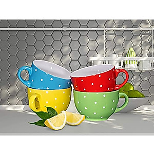 Bruntmor | Large Coffee Mug - 24 Oz Polka Dots Mug - Ceramic Soup Mug - Large Cereal Cups with Handles - Suitable As Tea, Cocoa & Coffee Mugs - Easy-to-clean - Comfortable Handle