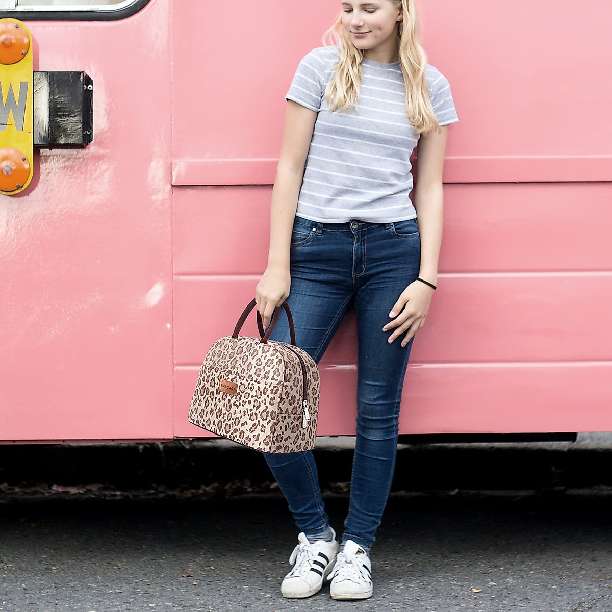 BALORAY Insulated Lunch Bag for Women Men Reusable Lunch Box for Adults, Large Lunch Cooler Tote Bag for Work Office School Picnic (G-197L Brown Leopard)