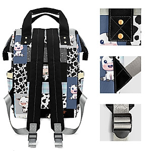 XOZOTY Cute Cow Print Pattern Patchwork Personalized Diaper Bag Backpack Name Custom Mommy Nappy Baby Bag Daypack for Mom Dad Gifts