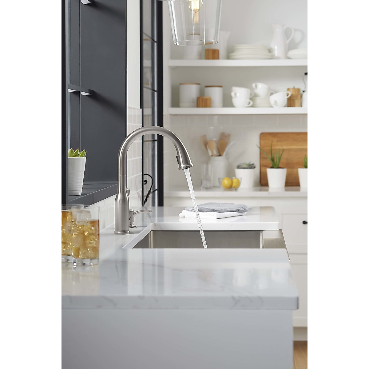 Kohler R23863-SD-VS Motif Kitchen Faucet with Pull Down Sprayer and Soap Dispenser, Vibrant Stainless