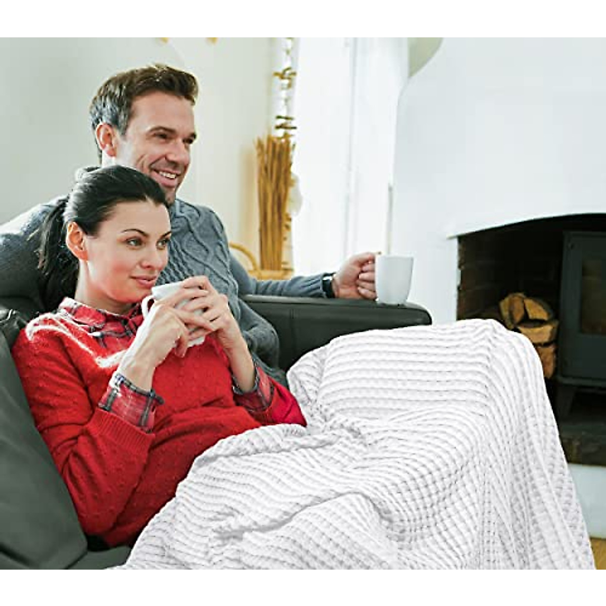 Utopia Bedding Cotton Waffle Blanket 300 GSM (White - 90x90 Inches) Soft Lightweight Breathable Bed Blanket Queen Size Layering Any Bed for All Season