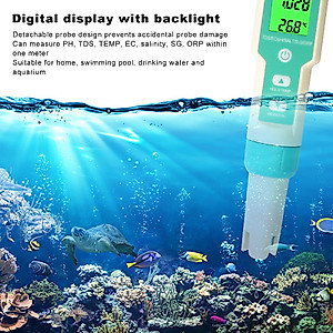Digital Water Quality Meter, PH TDS Temperature EC Salinity SG ORP Water Quality Test Pen Backlit Display for Aquaculture