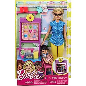 Barbie Teacher Dolls & Playset with Fashion Doll, Small Doll, Furniture & Accessories Including Flipping Blackboard (Amazon Exclusive)