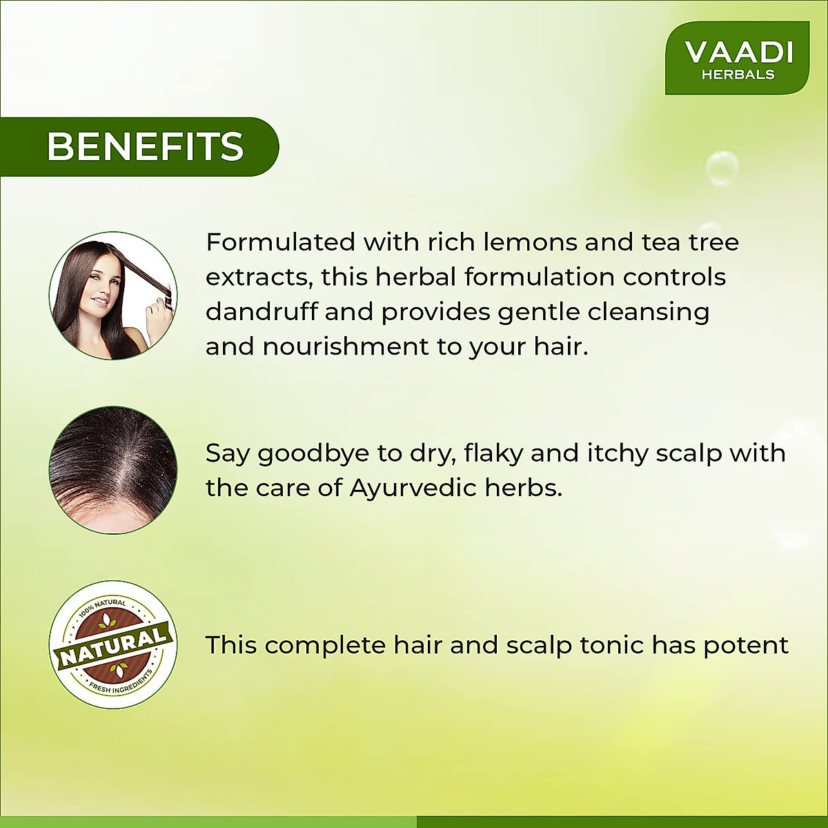 Lemon with Tea Tree Extract Shampoo ★ Dandruff Defense ★ ALL Natural ★ Paraben Sulfate Free ★ Scalp Therapy ★ Moisture Therapy ★ Suitable for All Hair Types - 11.8 Oz - Vaadi Herbals
