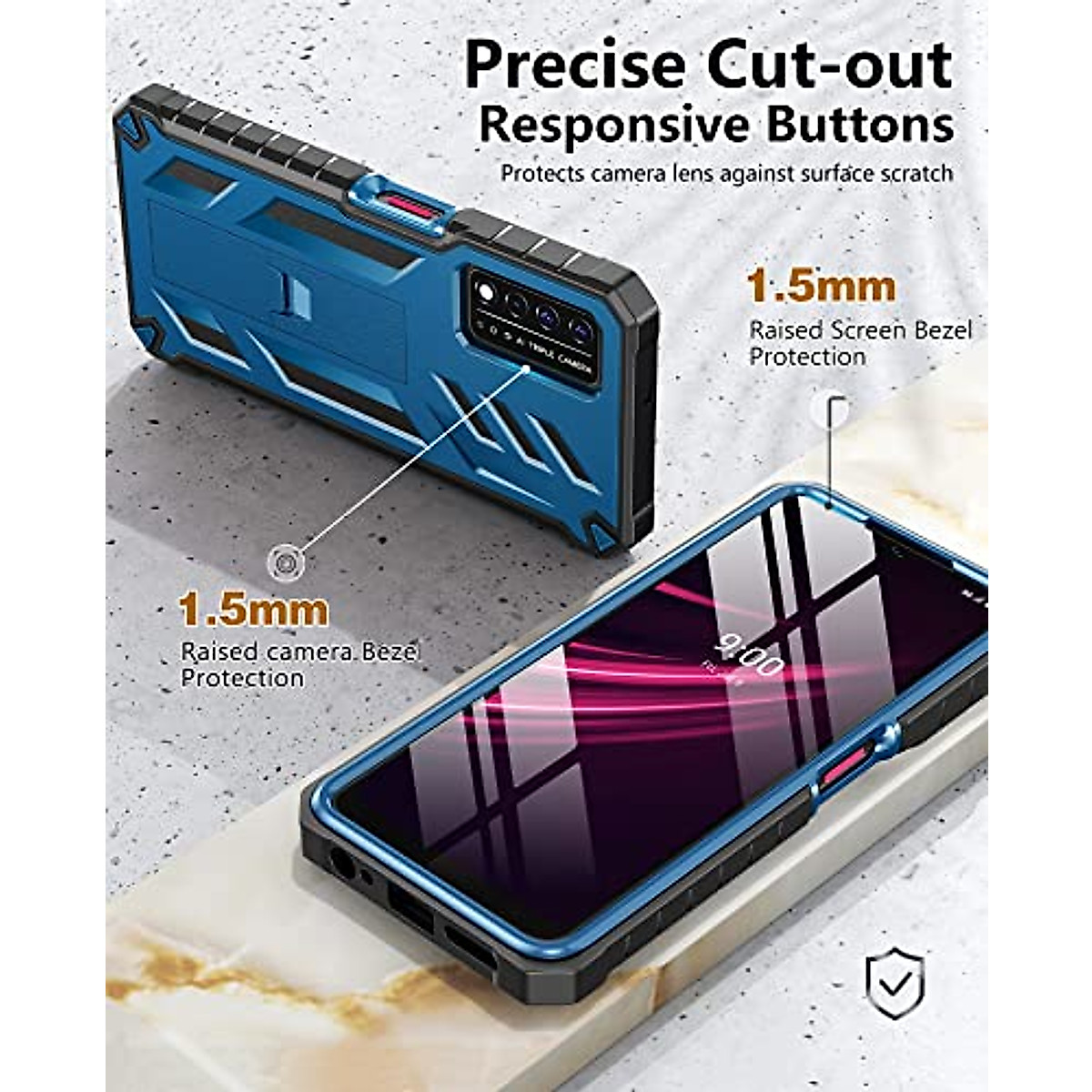 SOiOS for T-Mobile REVVL V Plus 5G Case: Built-in Screen Protector Kickstand Full Body Dual-Layer Protective Shockproof Heavy-Duty Military Grade Tough Rugged Phone Cover - Duck Blue