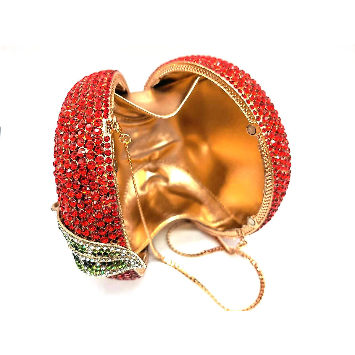 DJBM Sparkly Apple Rhinestone Evening Clutch Women Luxury Fruit Crystal Handbags Diamond Purses for Party Wedding Prom, Green