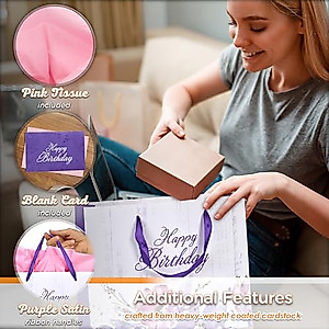 Christian Art Gifts Three Piece Landscape Gift Bag w/Card & Tissue Paper Set for Women: Happy Birthday - White & Purple Blooming Spring & Summer Floral for Moms, Grandmas, Sisters, Girlfriends, Large