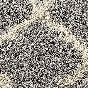 Sweet Home Stores Cozy Shag Collection Grey and Cream Moroccan Trellis Design Shag Rug (5'0'' X 7'0") Contemporary Living and Bedroom Soft Shaggy Area Rug