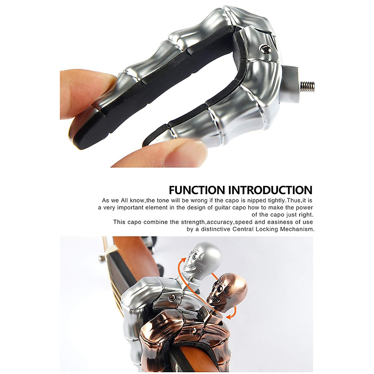 YUEKO Guitar Capo Skull Knob Design Universal 4 5 6 12 Strings Instrument Capos for Electric Classical Acoustic Guitar Bass Ukulele Mandolin Banjo and More(Bronze)