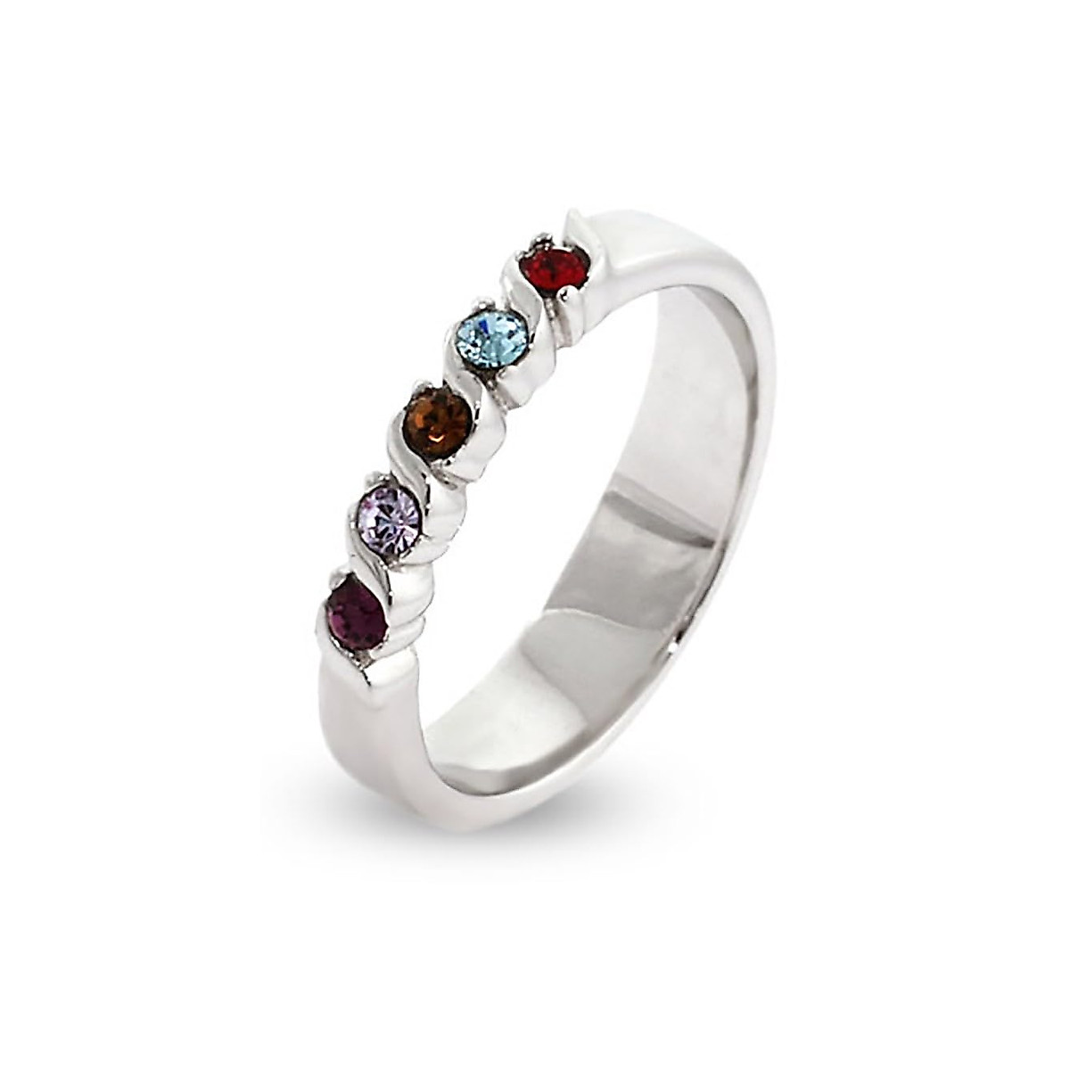 EVE'S ADDICTION Women's Sterling Silver Custom 5 Stone Simulated Birthstone Ring, ring sizes 8 Mother and Child Ring - Gift for Mom - Gifts for Mom