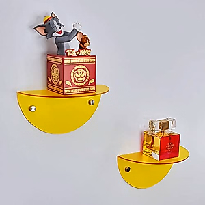 ROYALITA Acrylic Small Floating Shelves (2-Pack, 8-inch Diameter) - Wall Mounted Display for Plants, Toys, Makeup, and More - Ideal for Home and Office (Yellow)