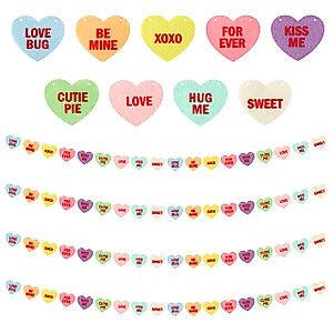 4PCS Valentines Day Heart-Shaped Felts Garland Decorations, Candy Color Valentines day Conversation Heart Hanging Banner, Wedding Engagement Anniversary Party Supplies Window Fireplace Home Decoration