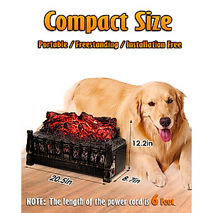 Electric Fireplace Logs Heater, Fireplace Insert with Realistic Fake Fire, 4 Flame Brightness, Remote Control, 8H Timer, Overheat Protection, Ember Bed Heater for Living Room, Christmas Decor, 1500W