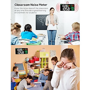 5-in-1 Decibel Meter Wall Hanging Sound Level Meter 30-130dB Range 11 Inch Large LED Display Noise & Time & Temperature & Humidity Meter Wide Applications for Home, Studio, Factory, Classroom