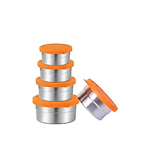 Stainless Steel Containers w/Lids, Set of 5 (3oz, 6oz, 12oz, 20oz, 30oz), Leak-proof Food Storage, Nesting Snack Organizer, Reusable Airtight Lunch Bento Box