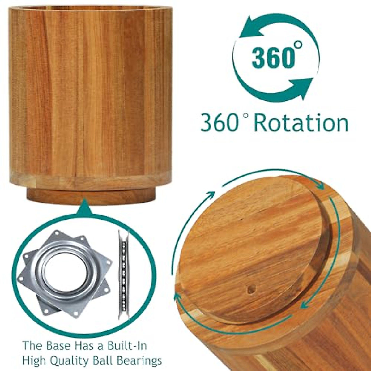 Acacia Wood Utensil Holder for Countertop 360° Rotating Cooking wooden Utensils Crock for Kitchen Counter Farmhouse Spatula Holder Kitchen Utensil Storage Organizer Storage Caddy