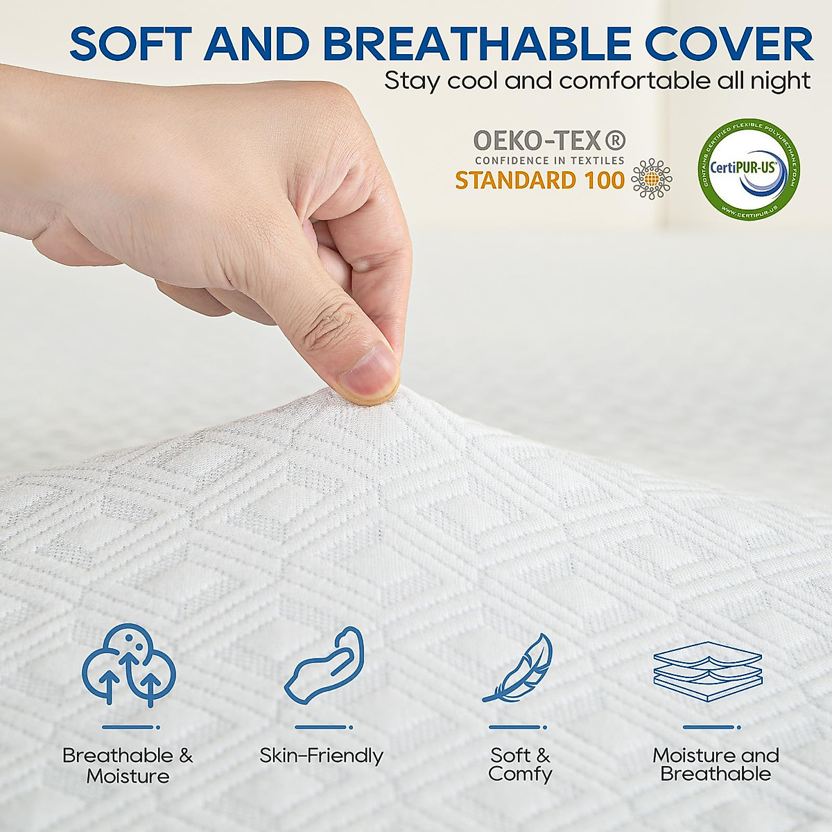 3 Inch 7-Zone Memory Foam Mattress Topper King with Removable Cover, Cooling Gel-Infused Swirl Egg Crate Memory Foam, Standard 100 by Oeko-TEX Certified, Blue