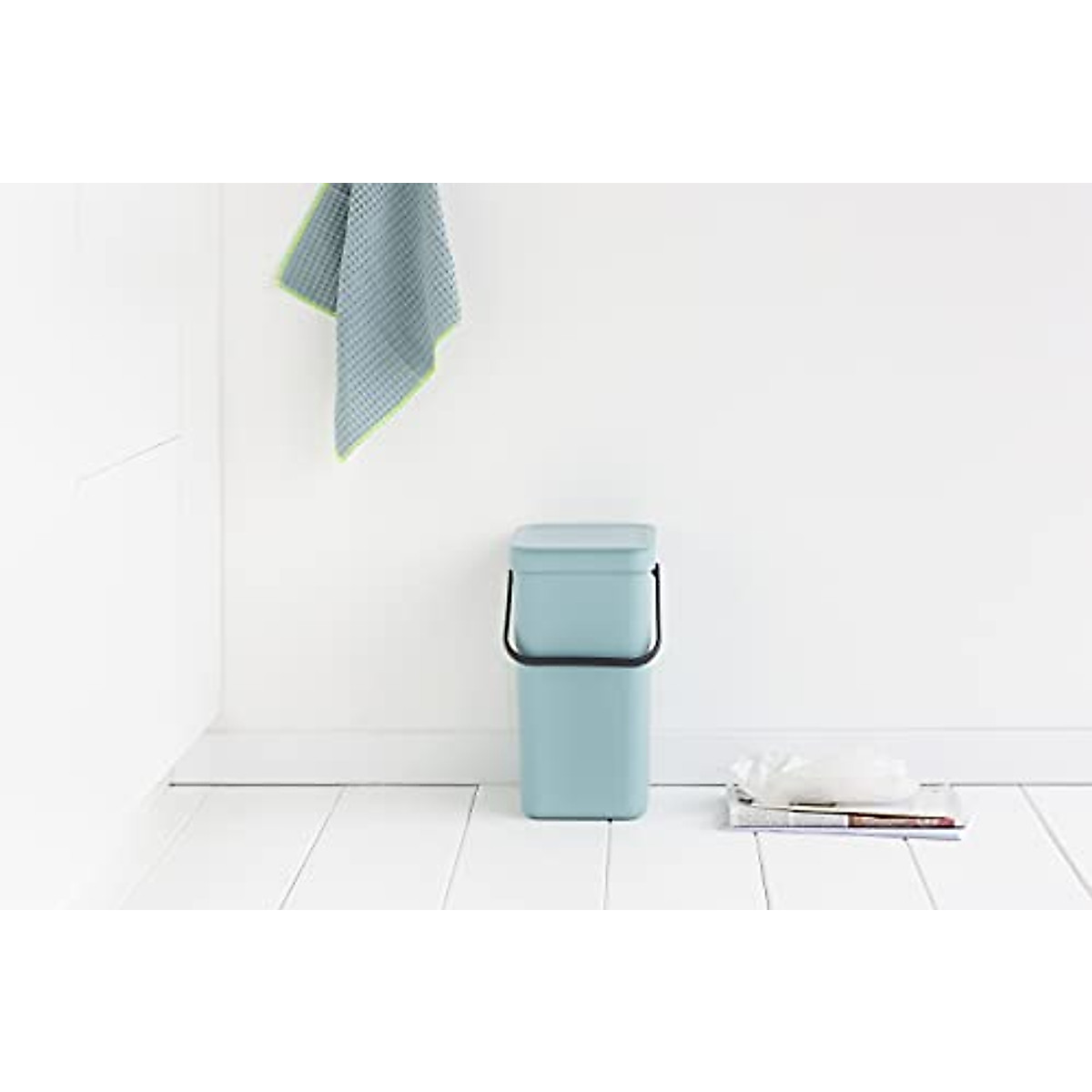 Brabantia Sort & Go Kitchen Recycling Can (3.2 Gal/Mint) Stackable Waste Organiser with Handle & Removable Lid, Easy Clean, Fixtures Included for Wall/Cupboard Mounting