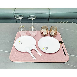 Dish Drying Mat for Kitchen Counter, Microfiber Dish Drying Pad 2 Pack Large Size Absorbent Dishes Drainer Mats (pink)