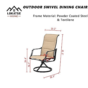 LOKATSE HOME Patio Dining Chair Swivel Set of 2 Outdoor Textilene Fabric with Metal Frame, Beige
