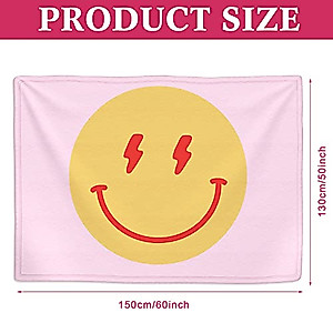 Unittype 50 x 60 Inch Preppy Blanket Smile Face Pattern Blanket Lightweight Cute Smile Face Preppy Blanket for Teen Girl Baby Kid Toddler Adult Home Bedroom Living Room Gift (Pink)