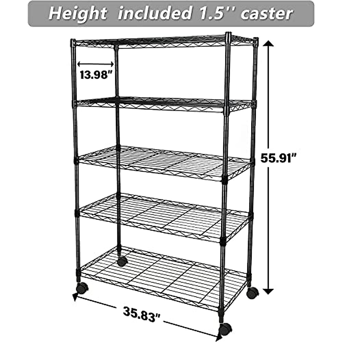 Simple Deluxe 4-Tier Heavy Duty Storage Shelving Unit,Black,36Lx14Wx54H inch, 1 Pack
