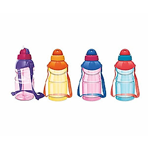 4- pack Kids Water Bottle with Straw for School 13 oz Spill Proof Sippy Cup Flip Top Lid Small Cute Toddler Water Bottle- Bulk Reusable for Trips, Lunch, Day Cares Carry Strap Multi-color BPA Free